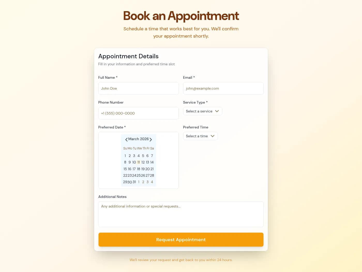 Quick Appoint Form