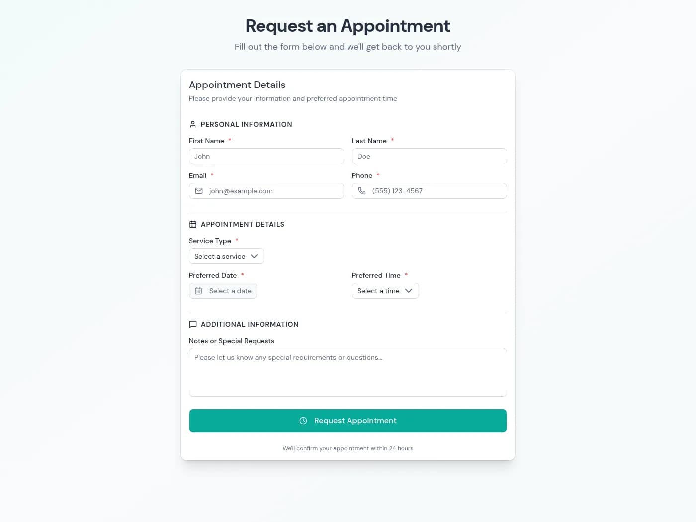 QuickBook Request Form
