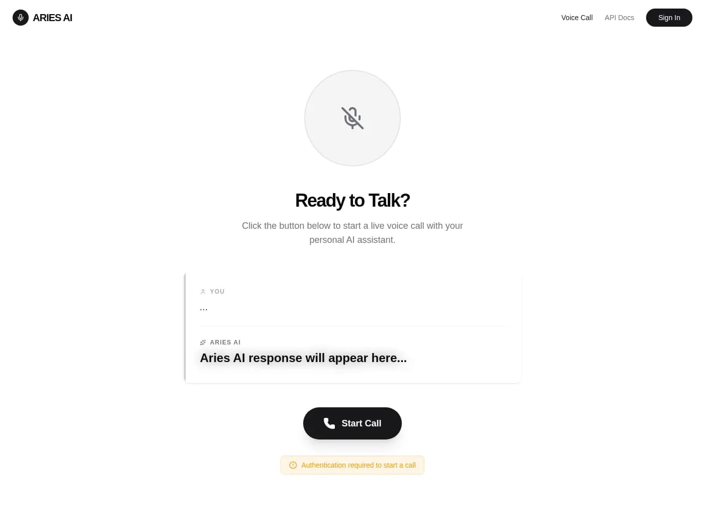 Aries AI Voice Call