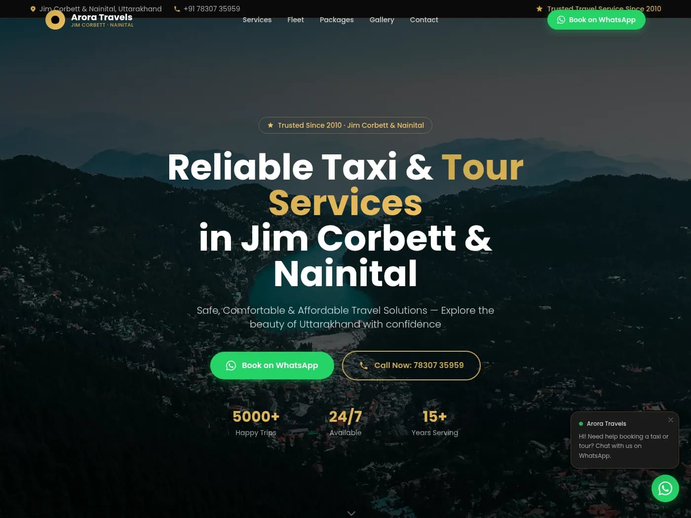 Arora Travels Landing Page