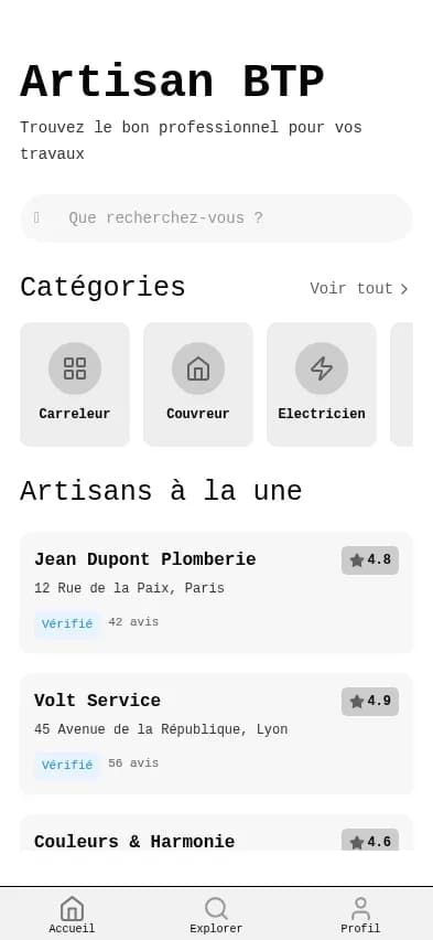 Artisan BTP Web Portal