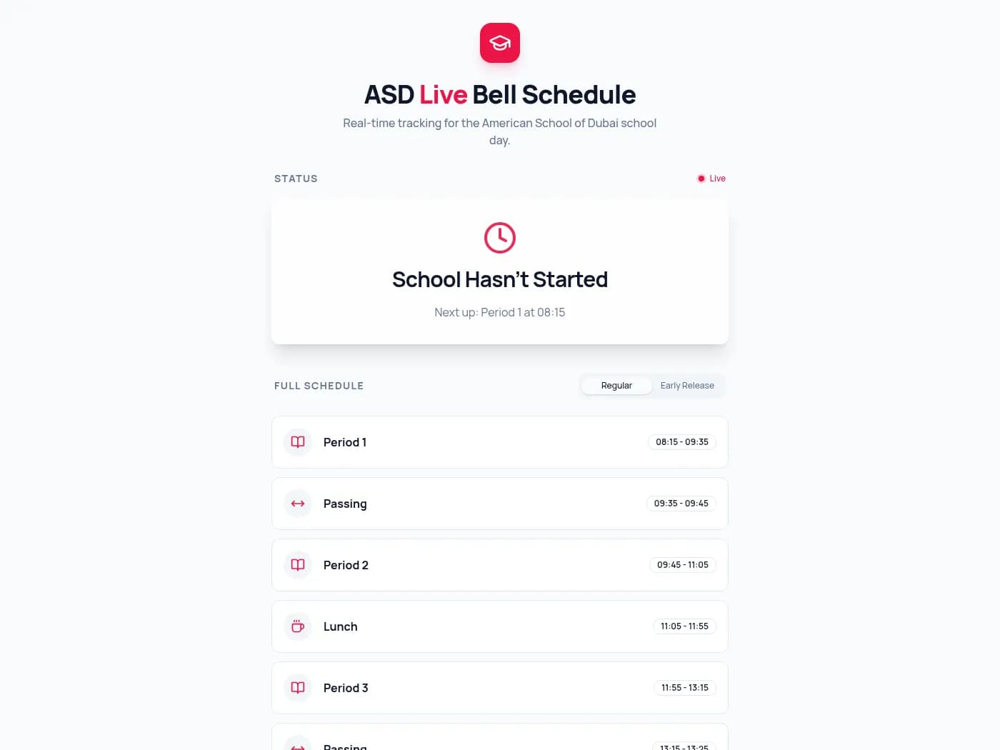 ASD Live Bell Schedule