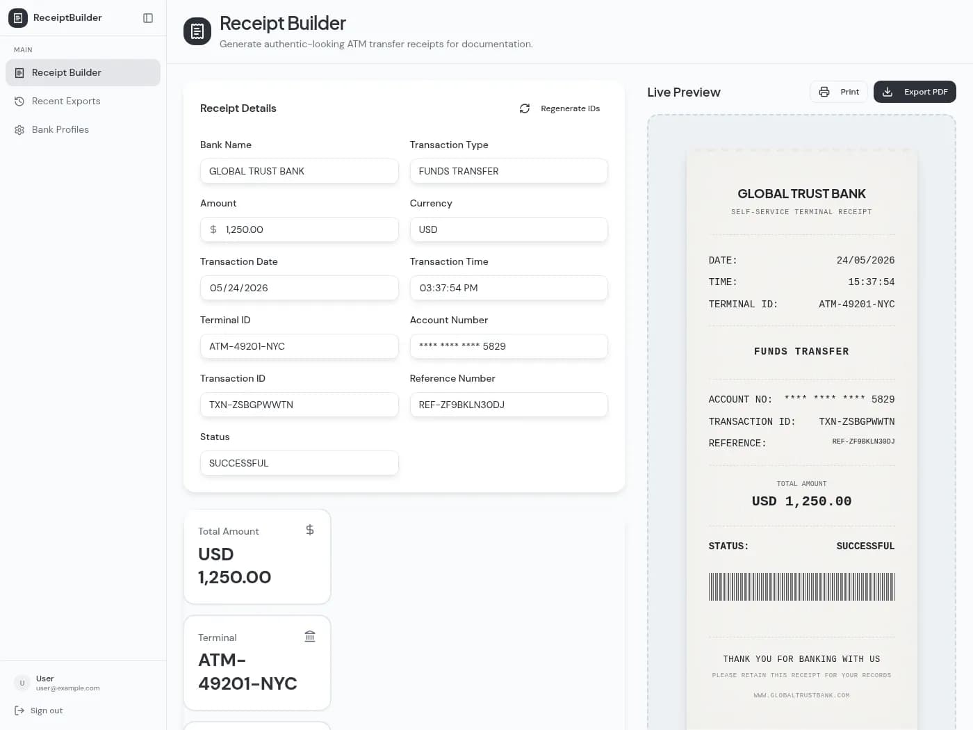 RealistReceipt Builder