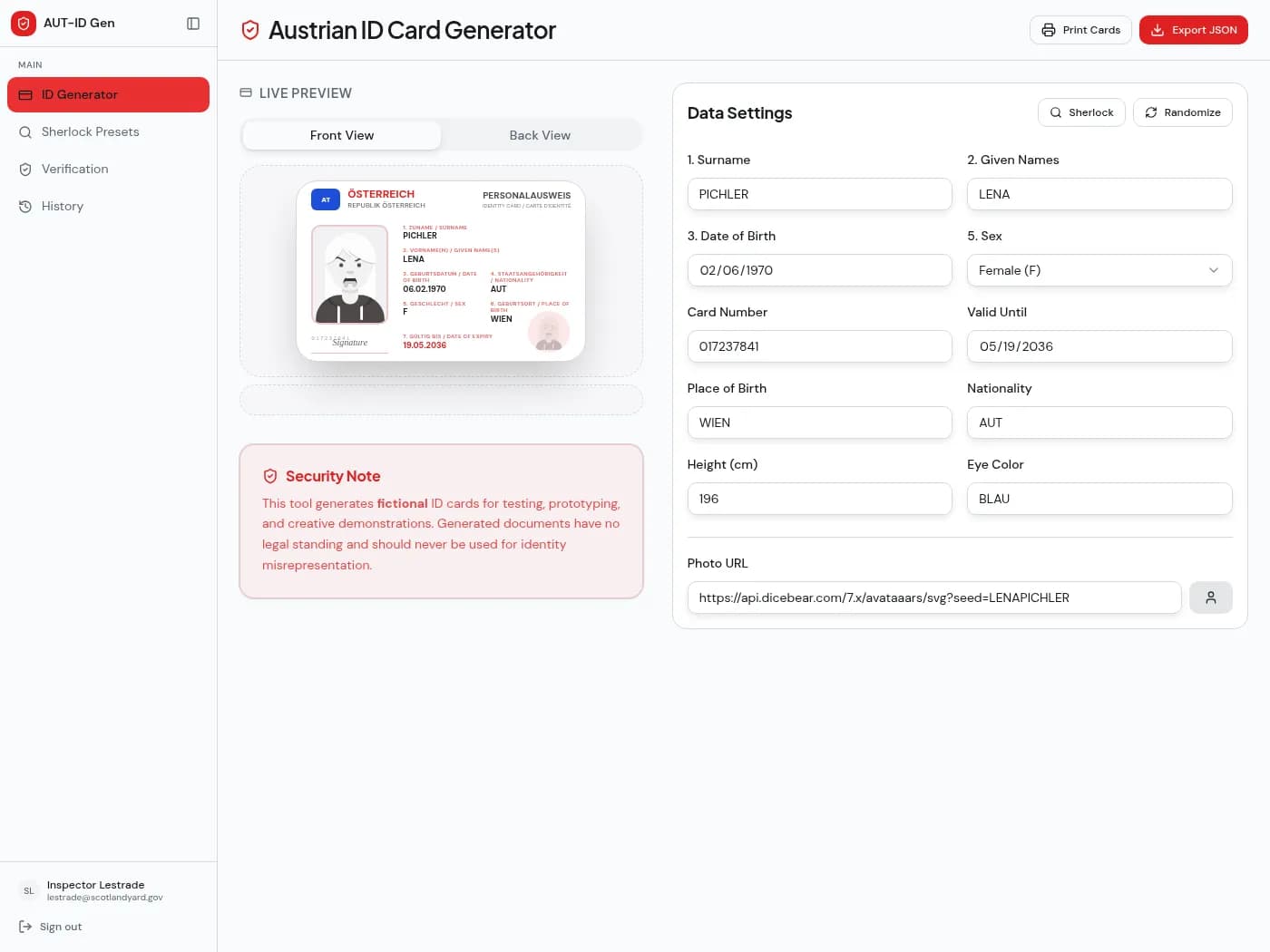 Austrian ID Card Generator