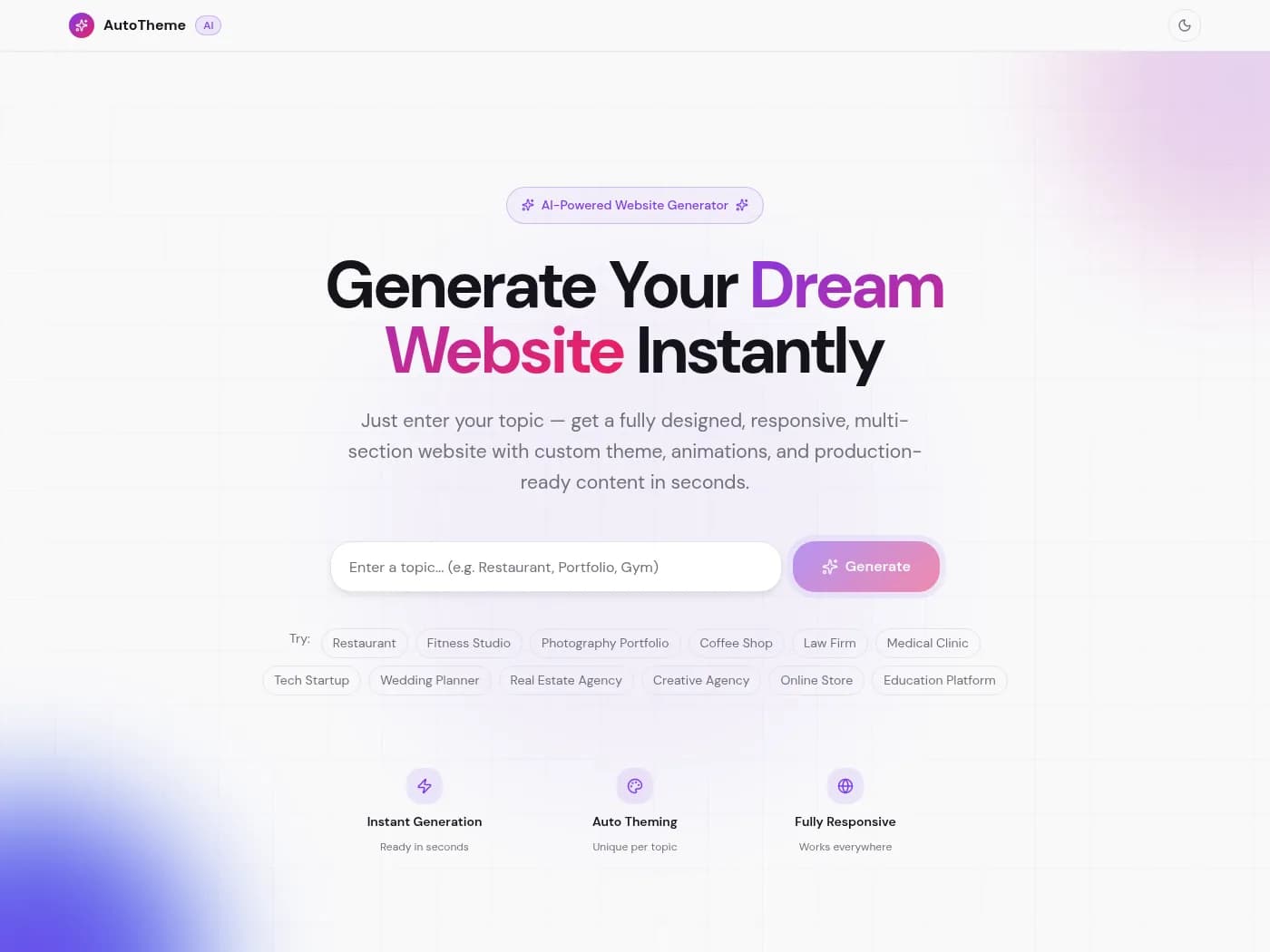 AutoTheme Website Generator