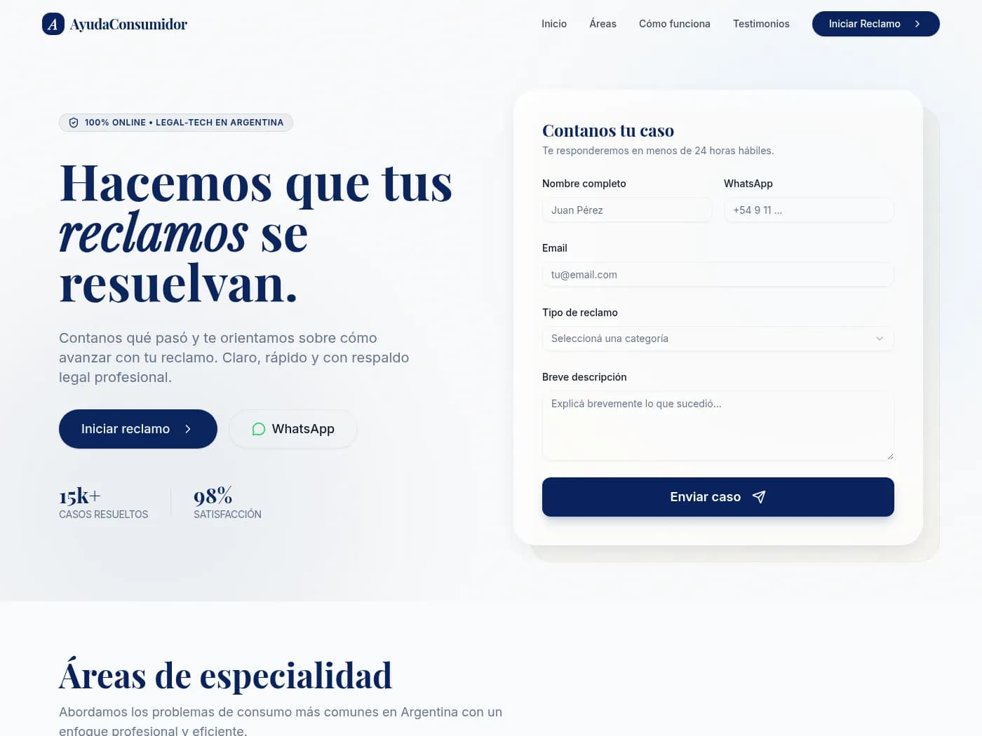 AyudaConsumidor Landing Moderno