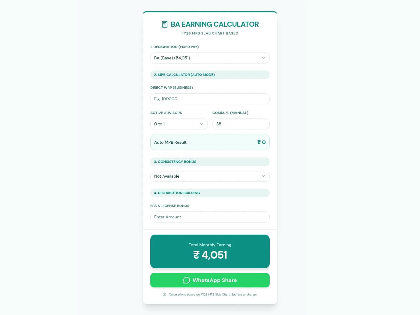 BA Earning Calculator