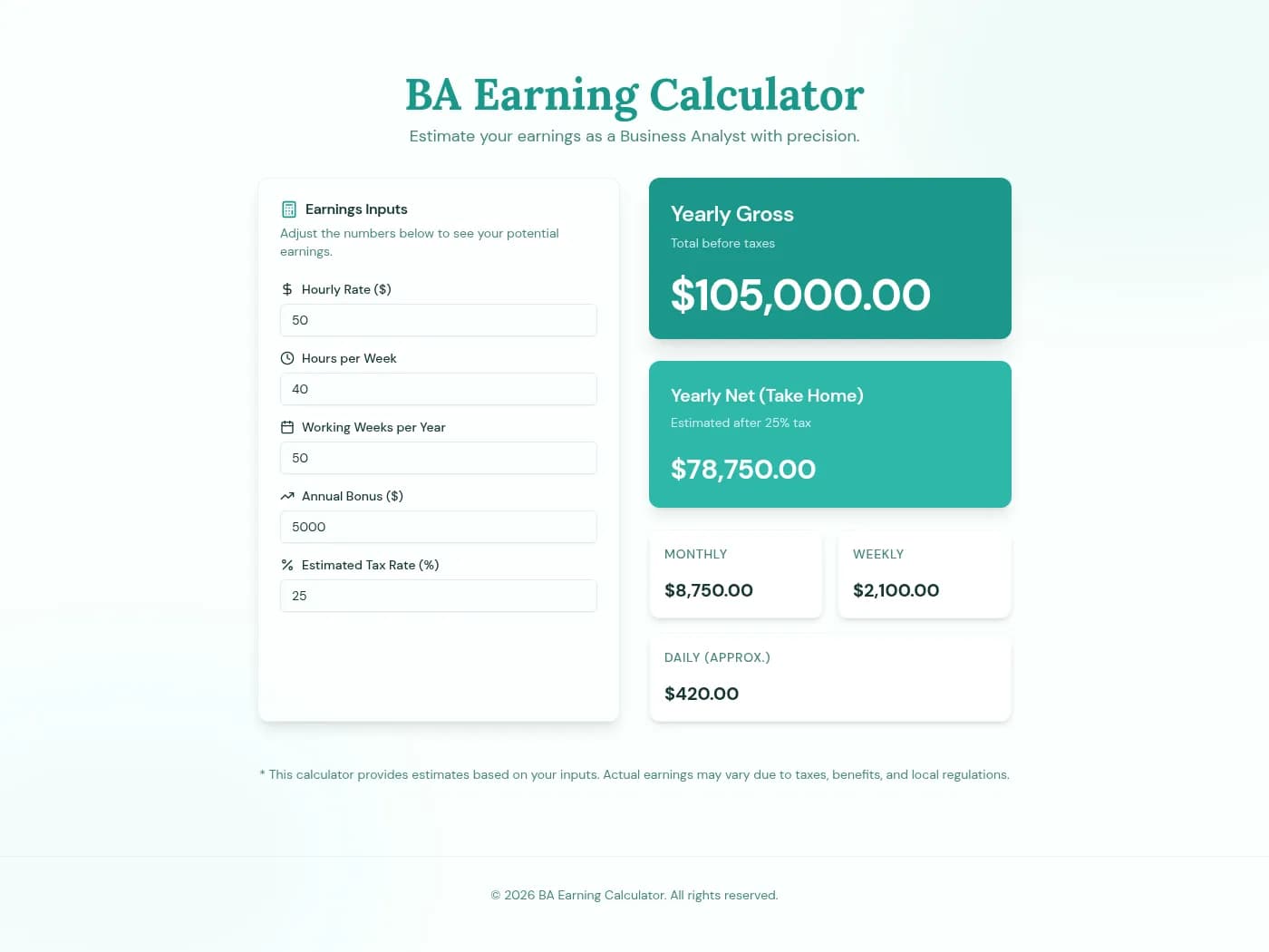 BA Earning Calculator