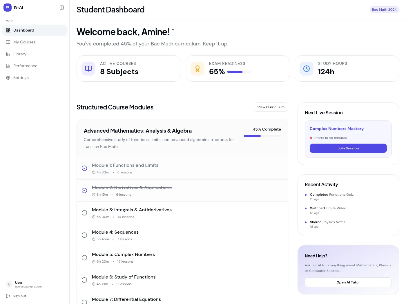 Bac Math Student Dashboard