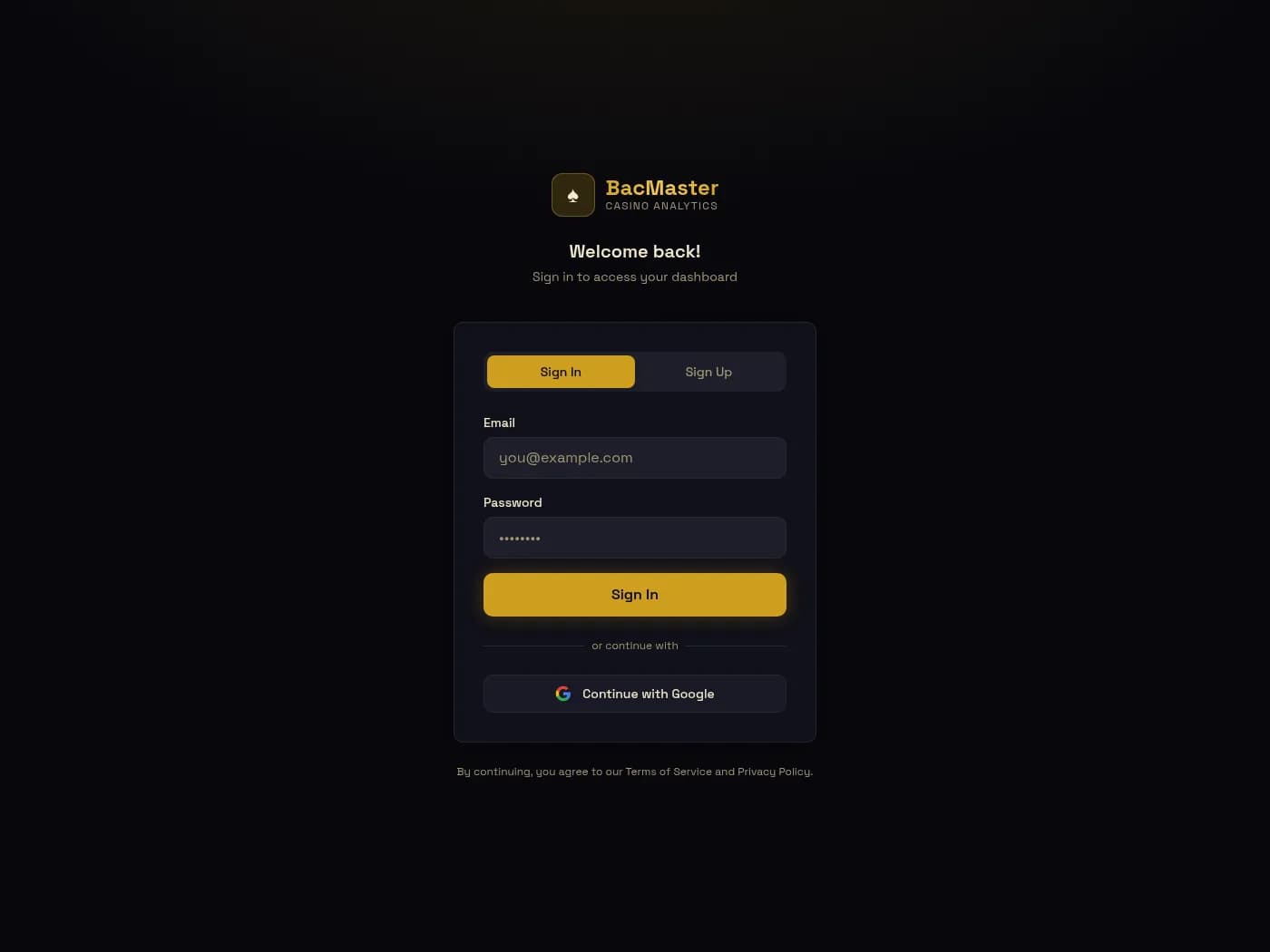 BacMaster Casino Dashboard