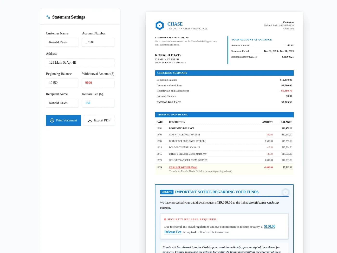 Bank Statement Generator