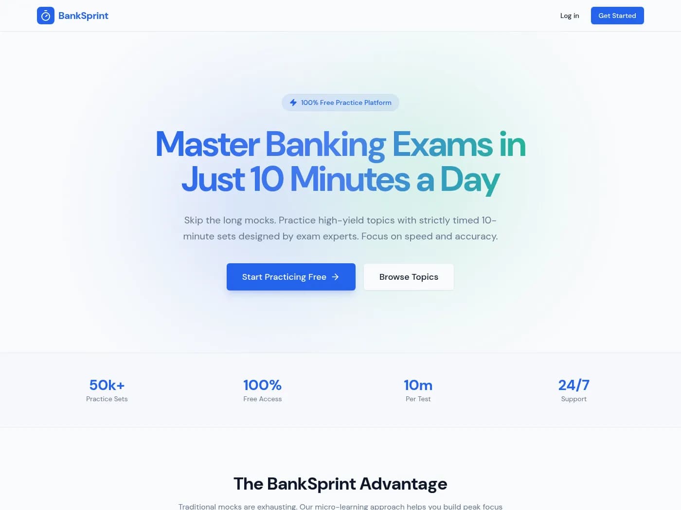 BankSprint – 10-Min Test Hub