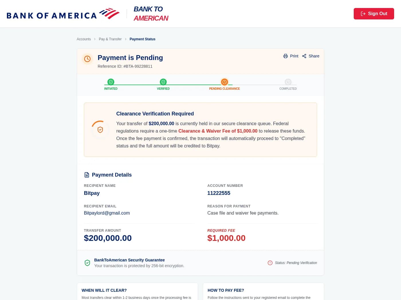 BankToAmerican Payment Page
