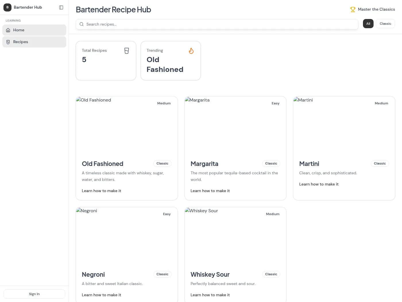 Bartender Recipe Hub