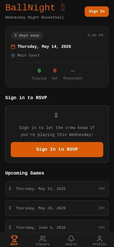 BallNight RSVP App