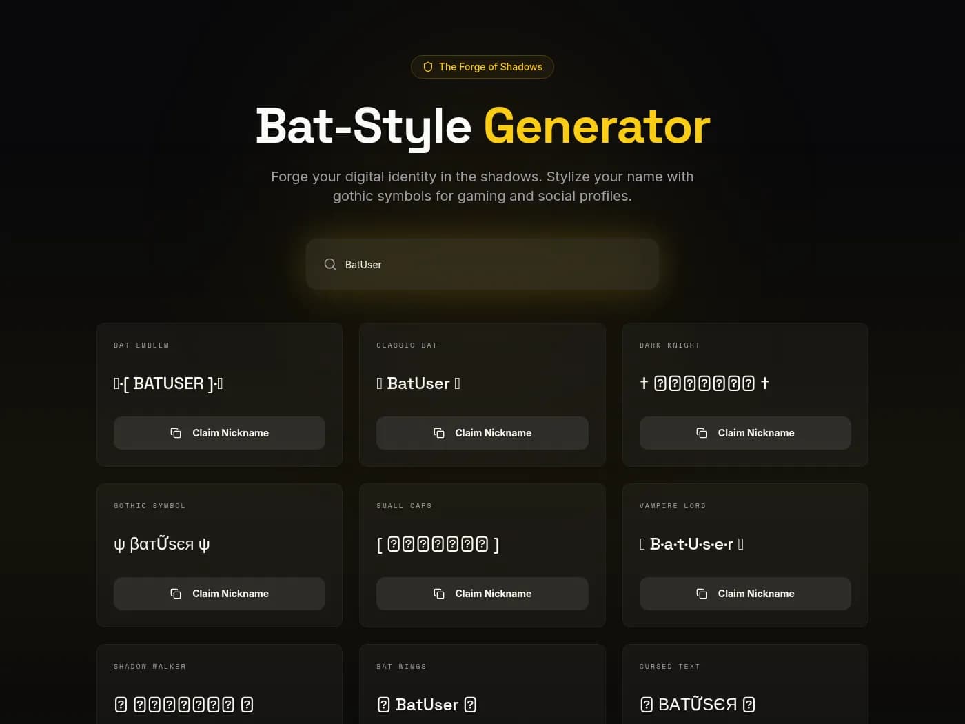 Bat-Style Nickname Generator
