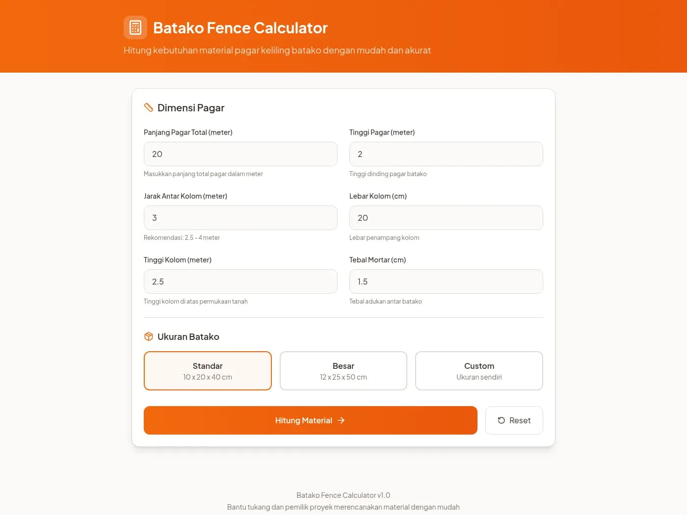 Batako Fence Calculator