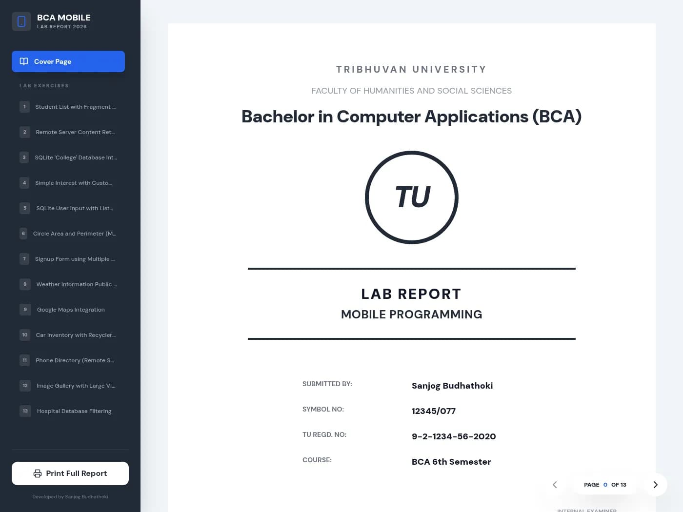 BCA TU Mobile Lab Report
