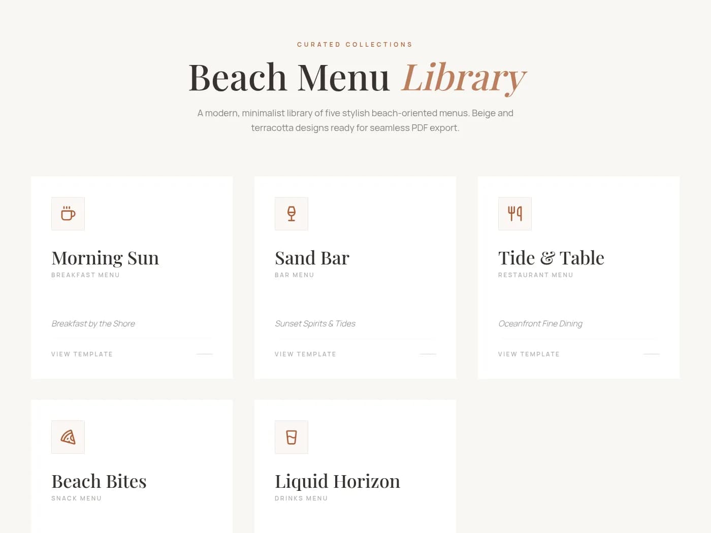 Beach Menu Library