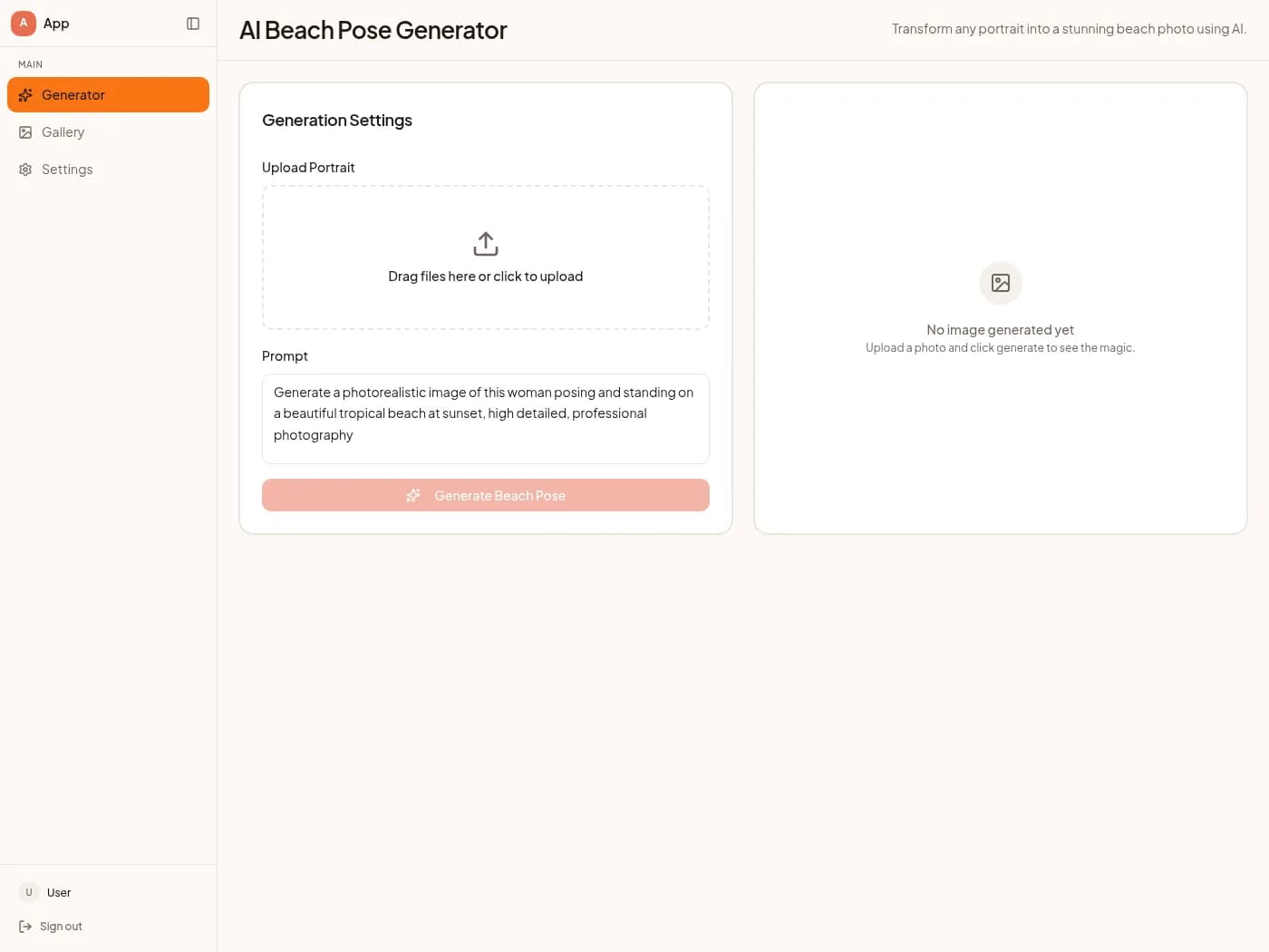 AI Beach Pose Generator