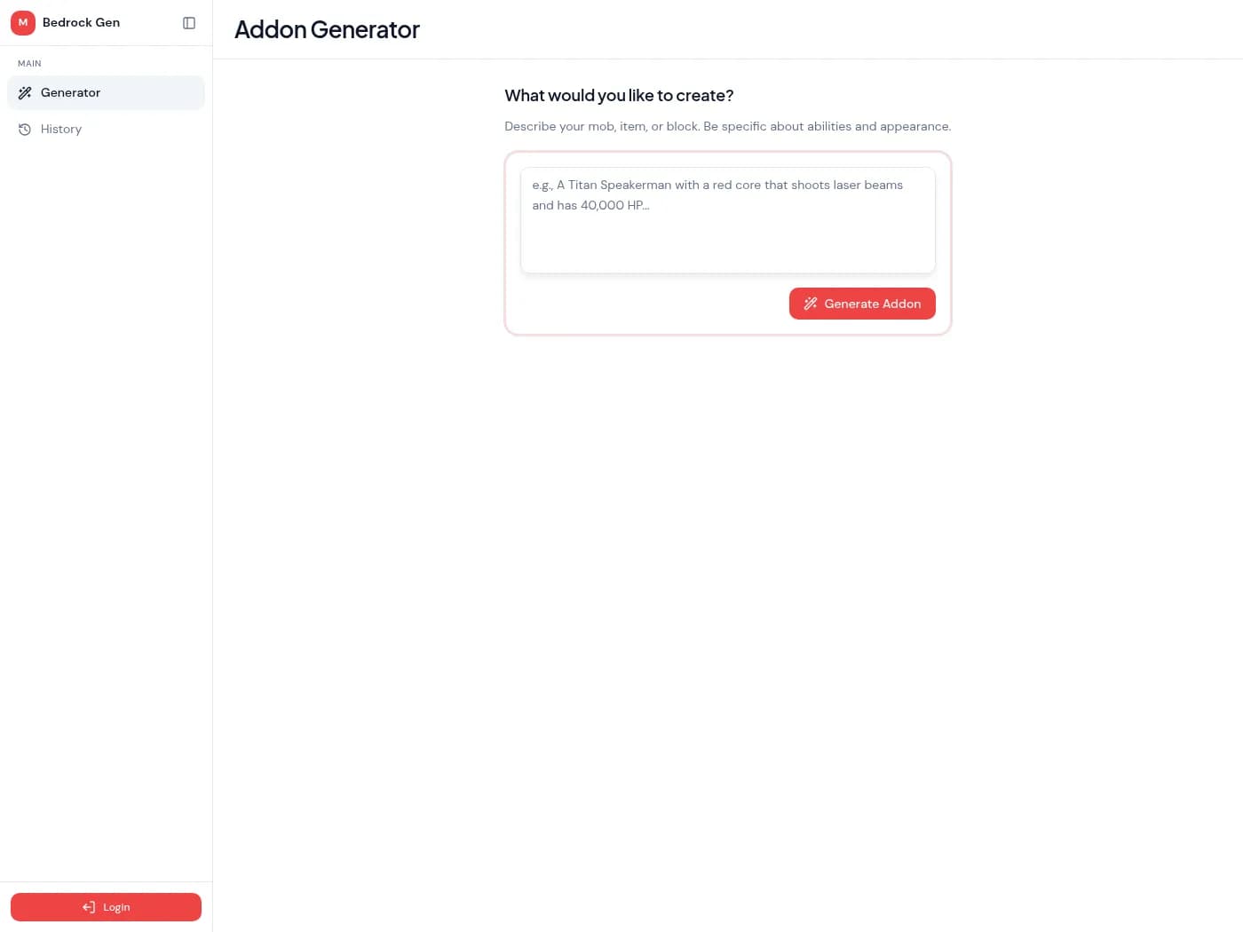 Bedrock Addon Generator