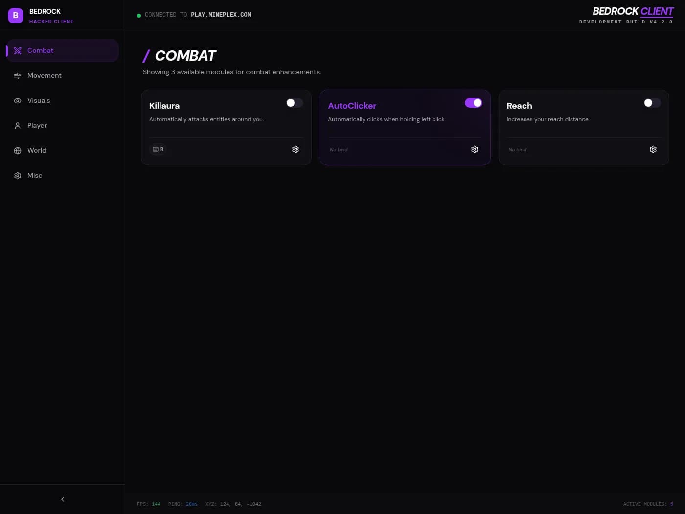 Bedrock Hacked Client UI