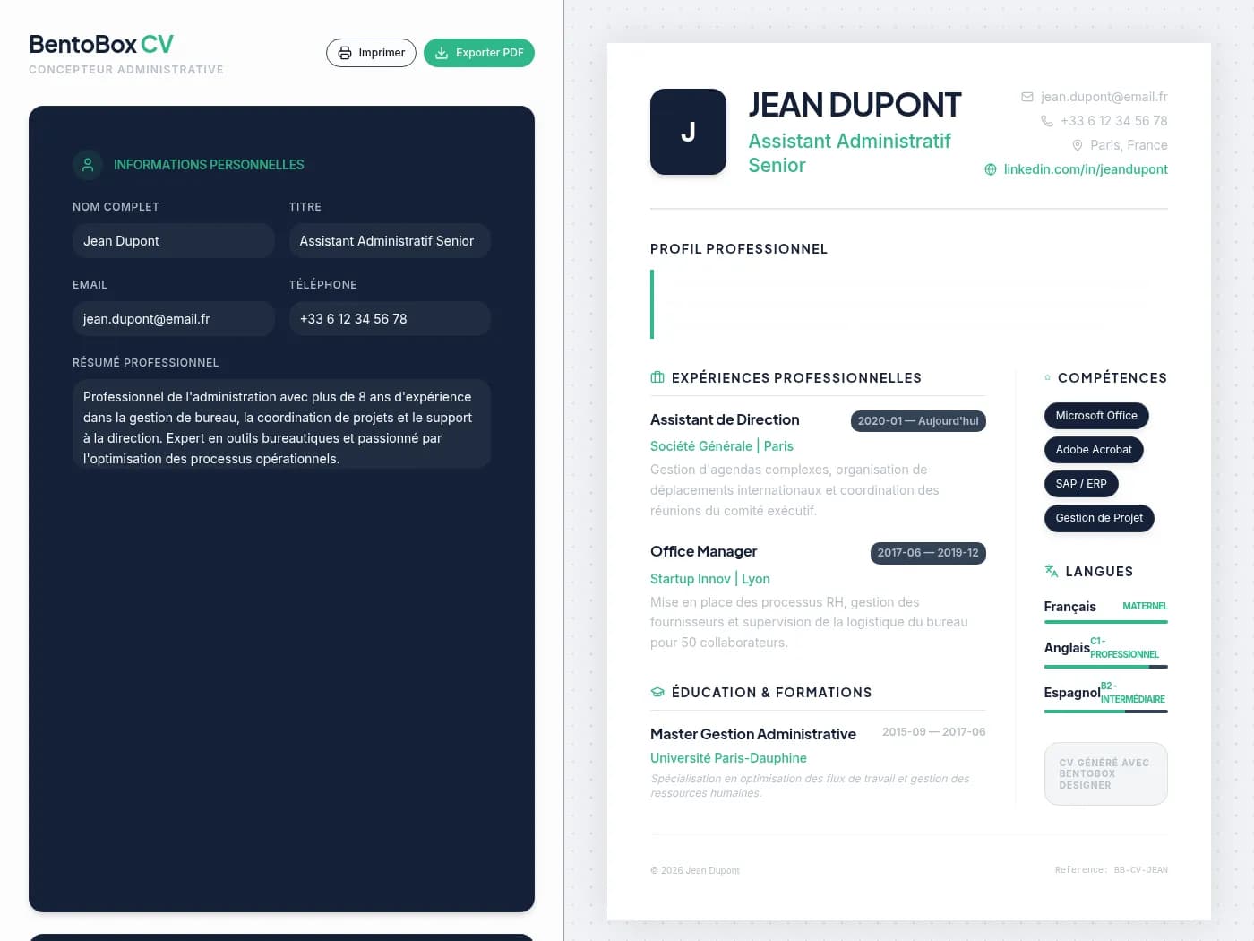 BentoBox CV Designer
