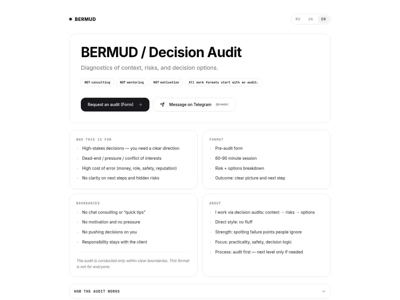 BERMUD Audit Landing
