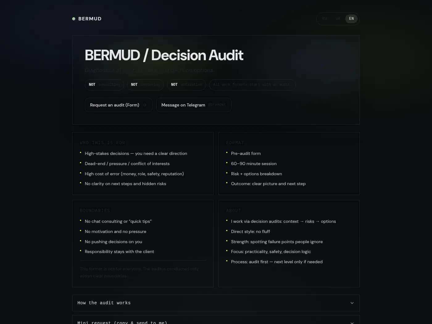 BERMUD Decision Audit