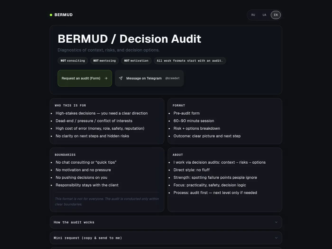 Bermud Audit Landing