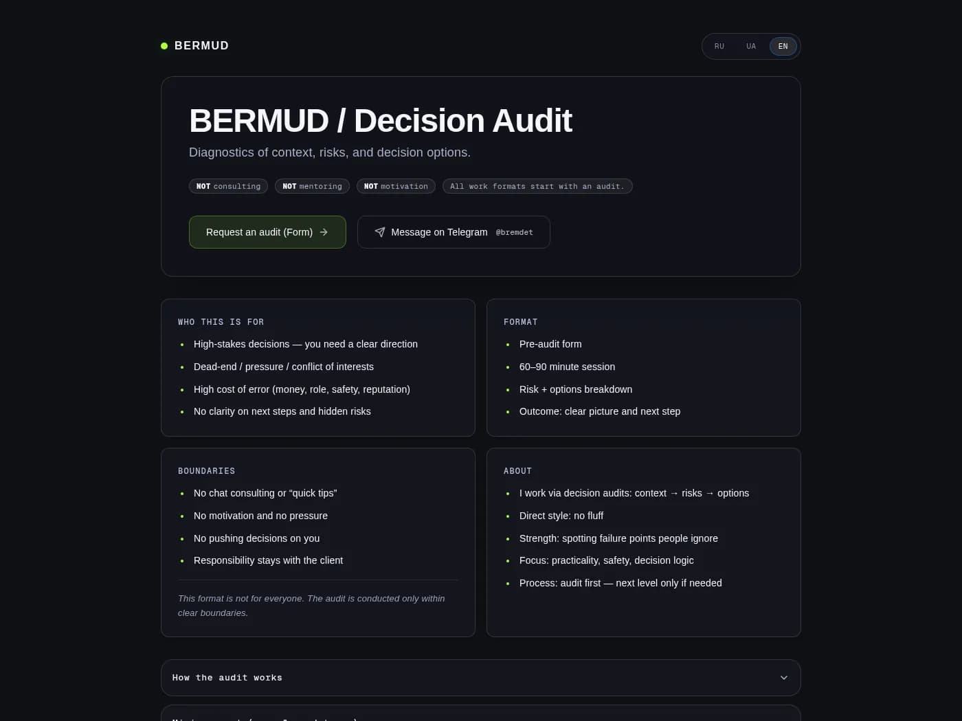 BERMUD Decision Audit