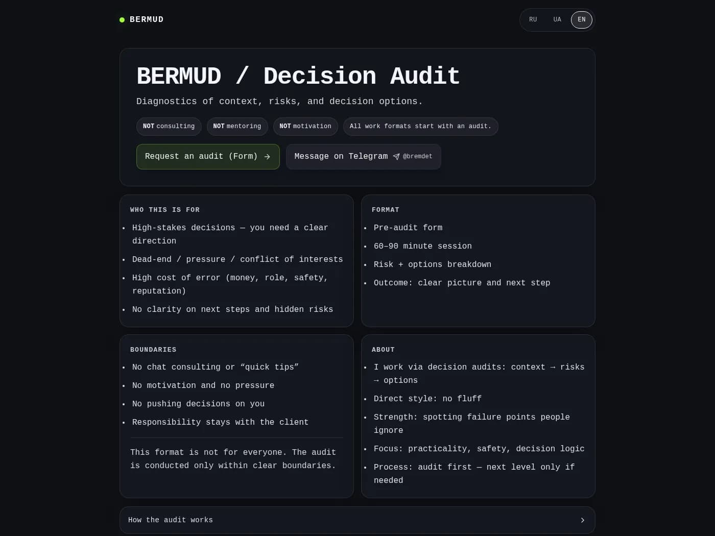 BERMUD Decision Audit