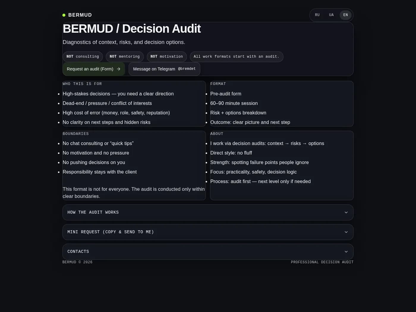 BERMUD Decision Audit