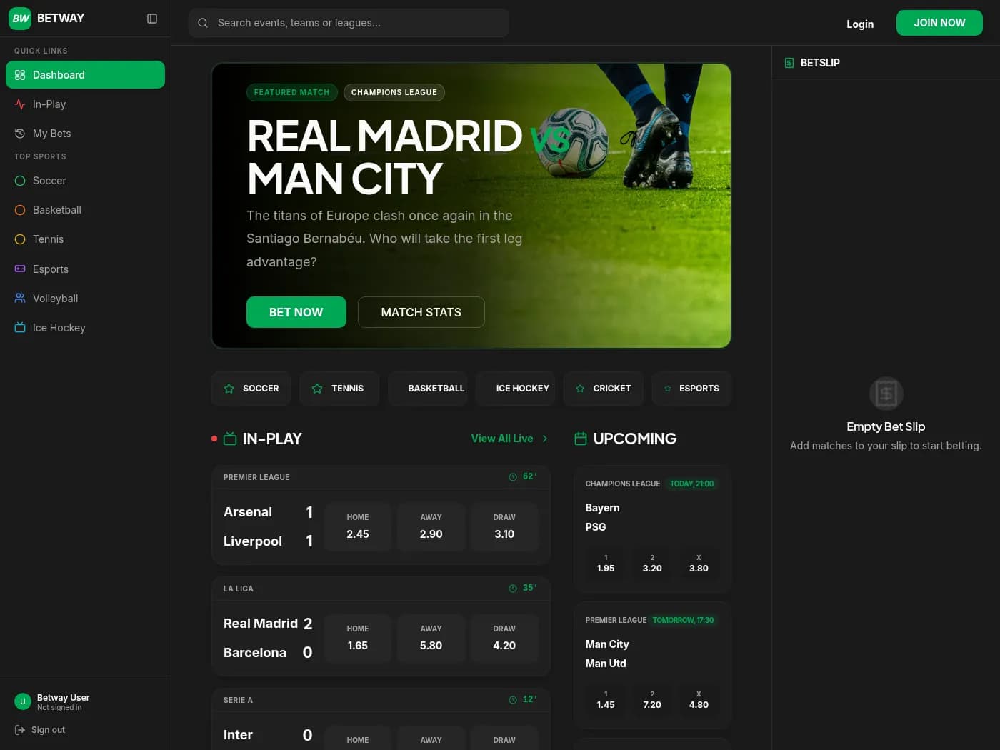 Betway Betting Dashboard