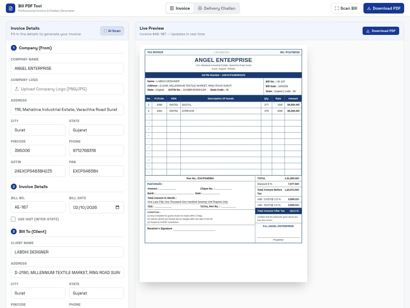Bill PDF Converter