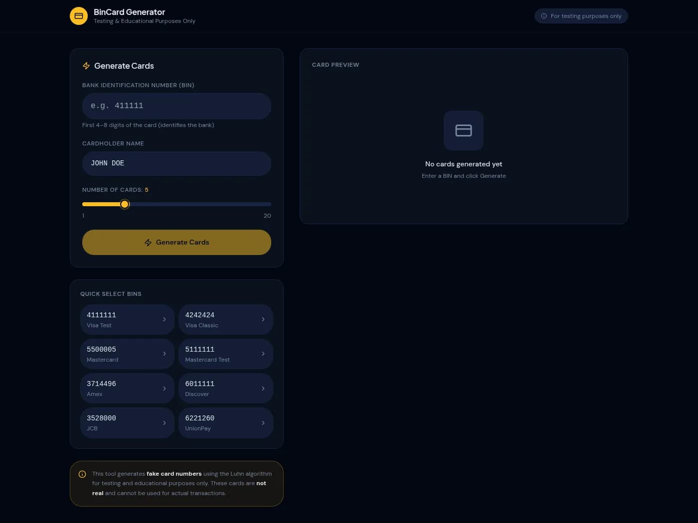 BinCard Generator