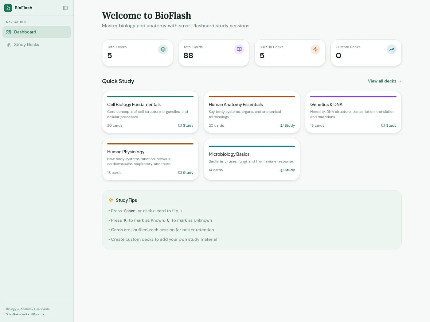 BioFlash Study App