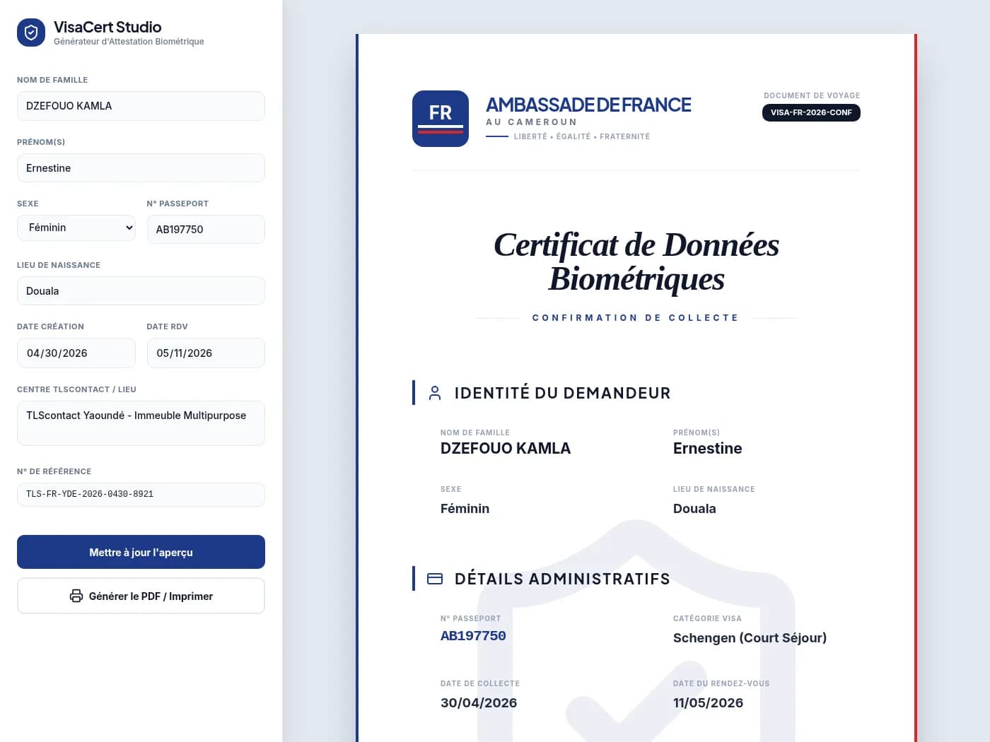 Biometric Result Certificate