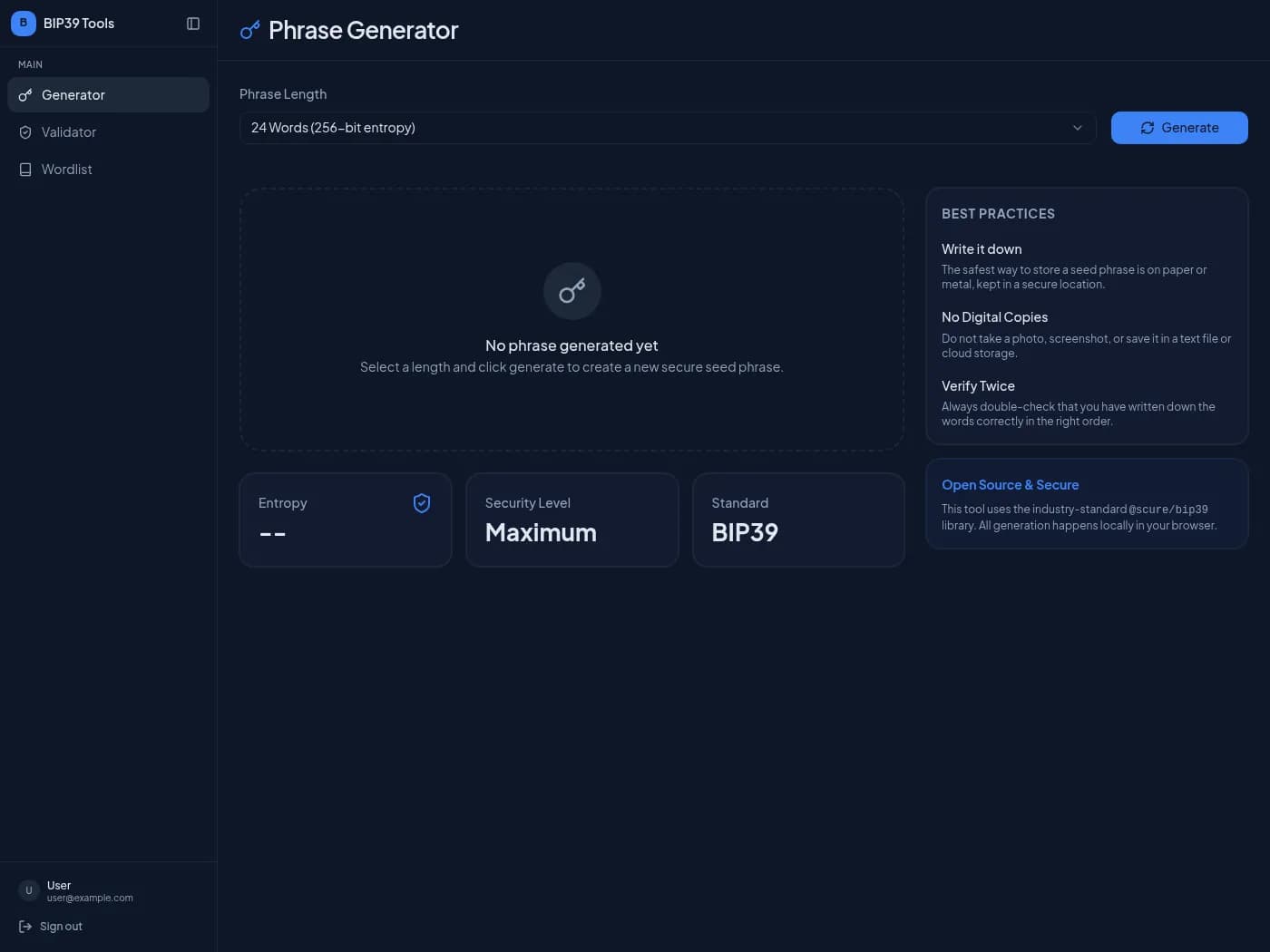 BIP39 Phrase Generator