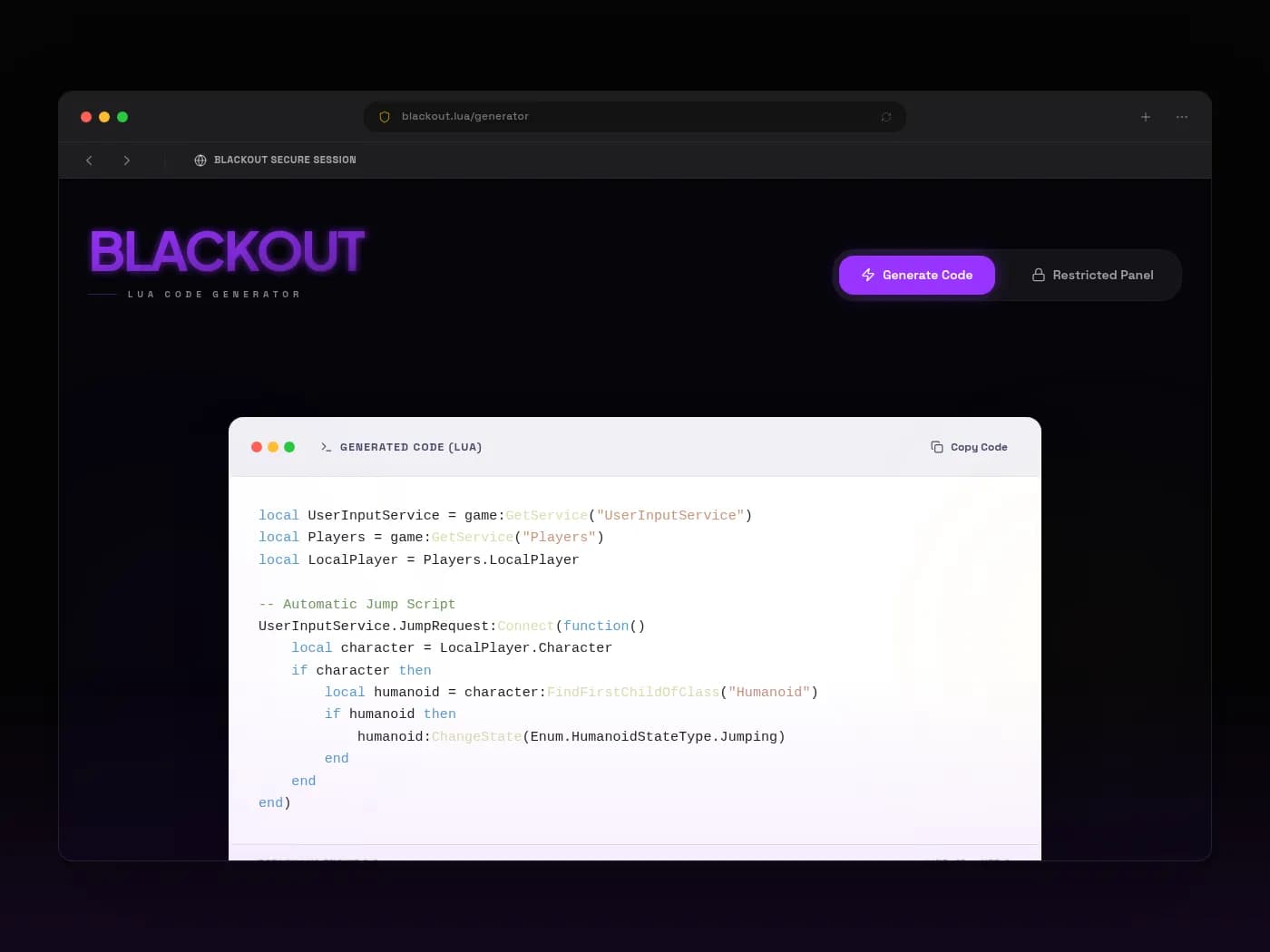 Blackout Lua Generator