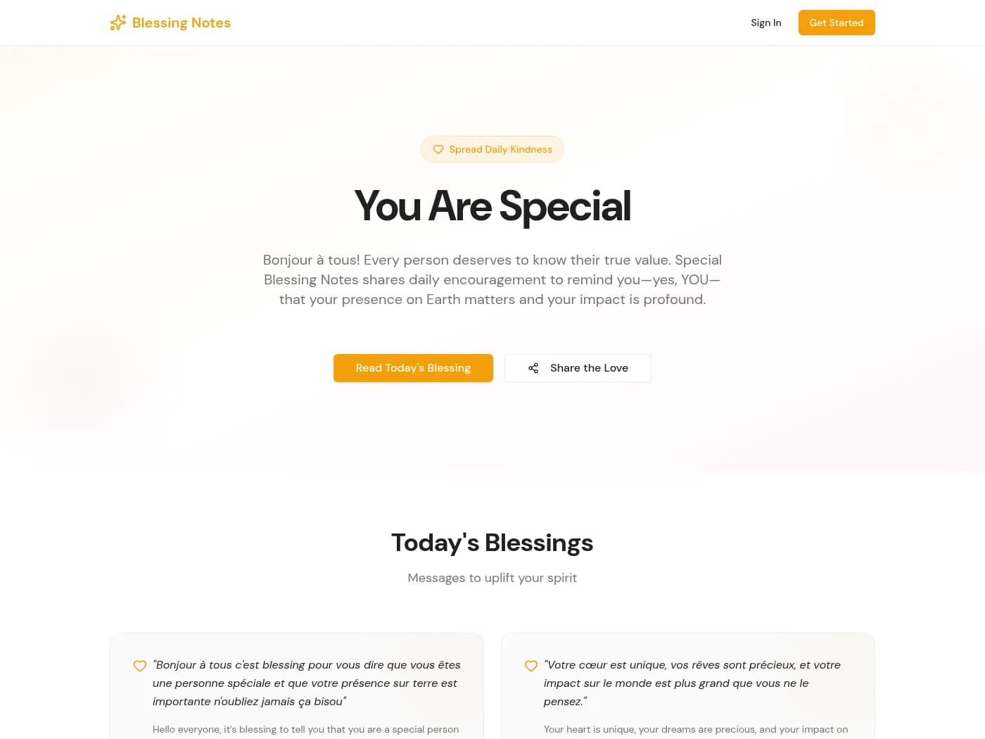 Special Blessing Notes