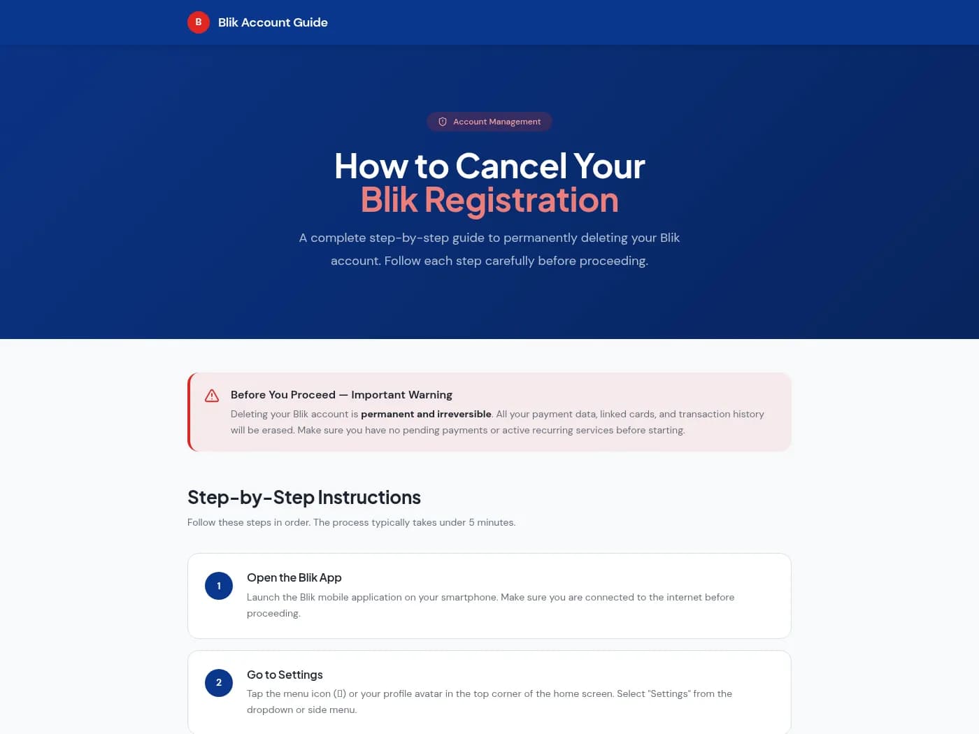 Blik Account Cancel Guide