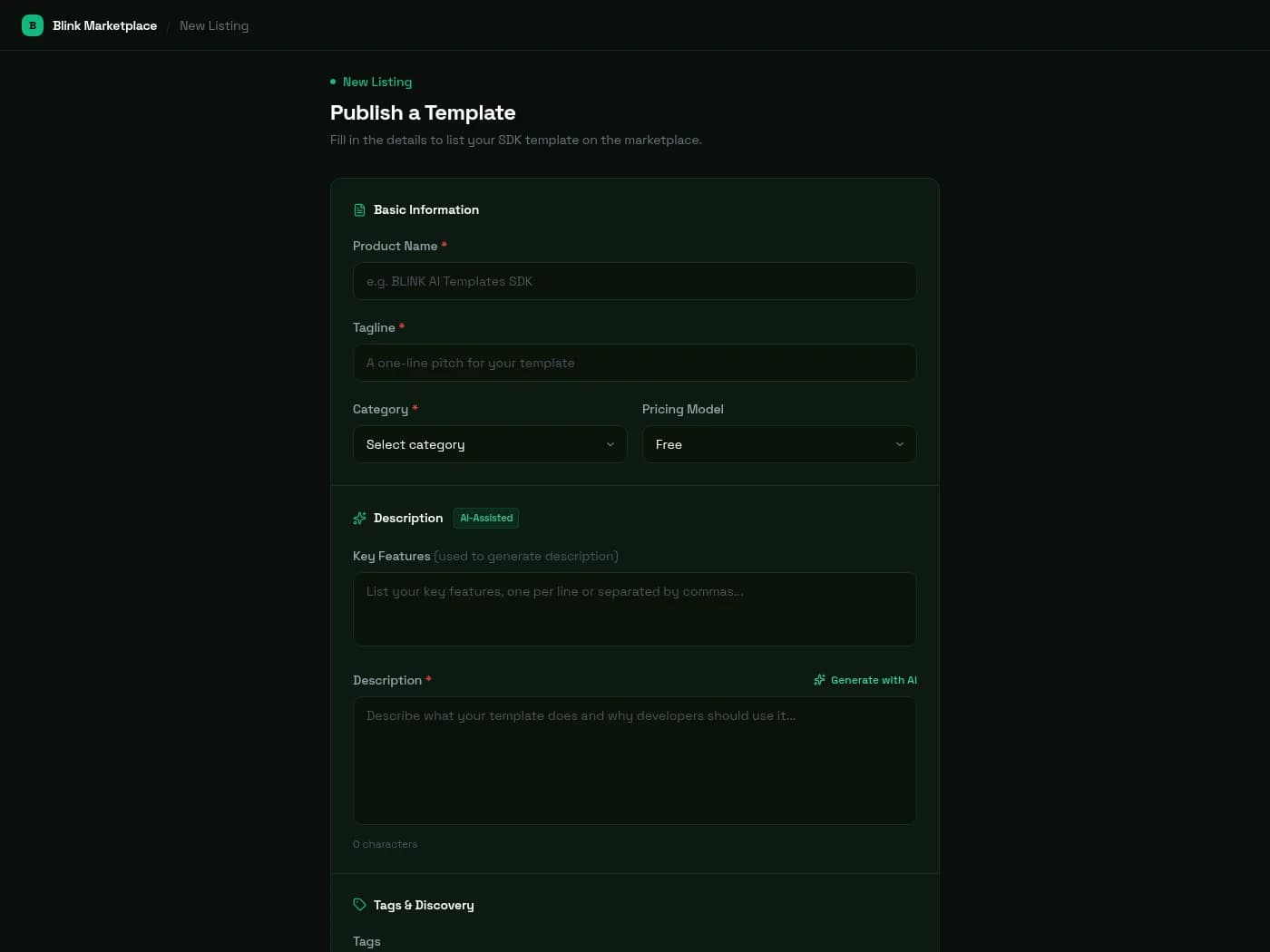 Blink AI Listing Dashboard
