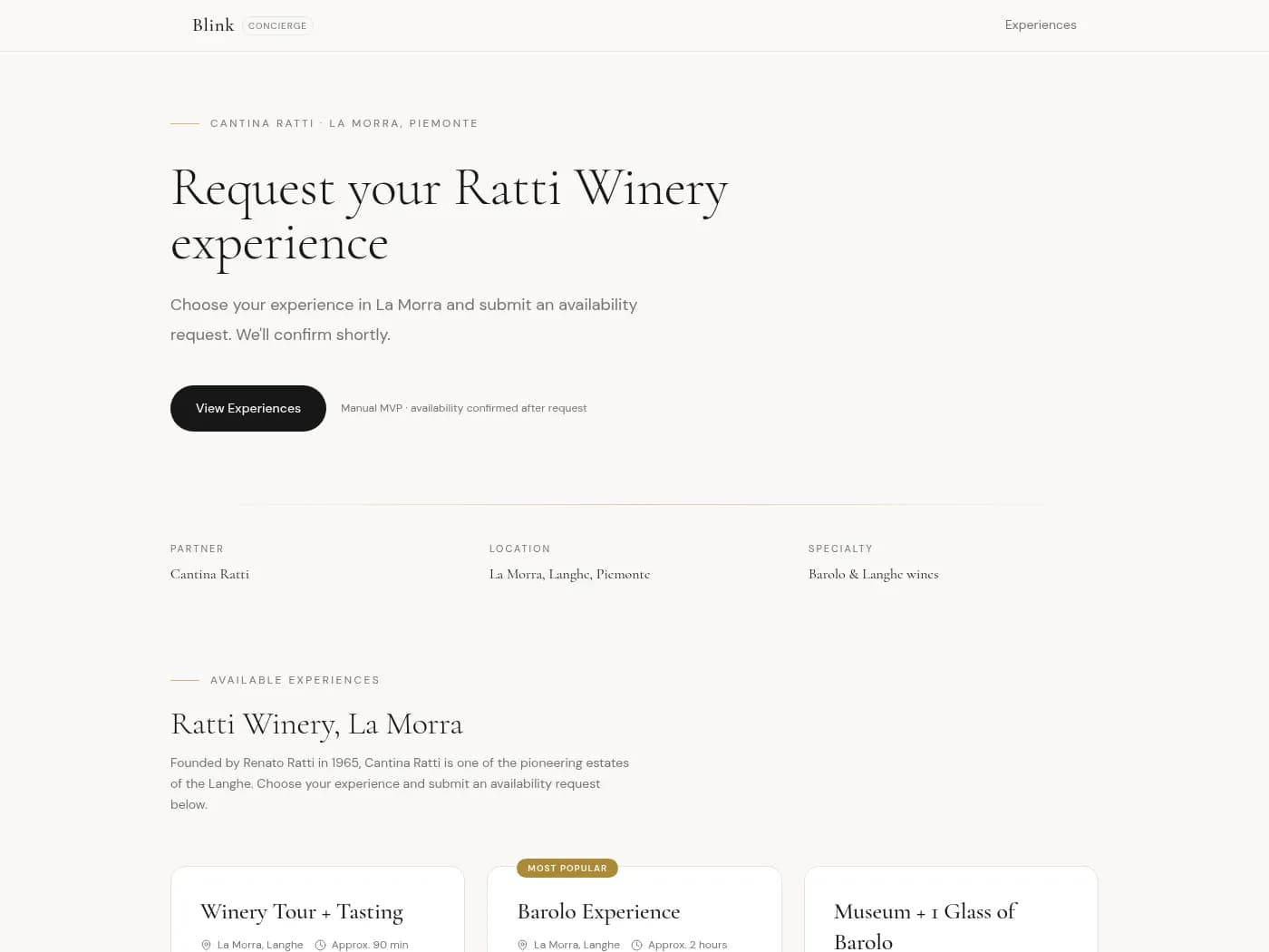 Blink Winery Booking MVP