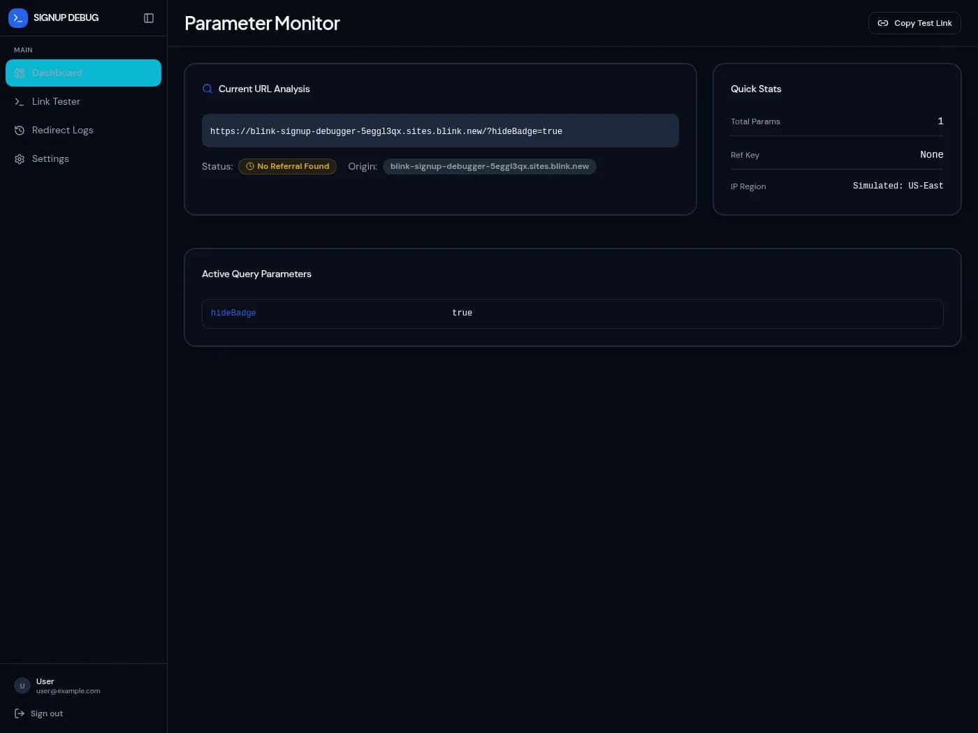 Blink Signup Debugger