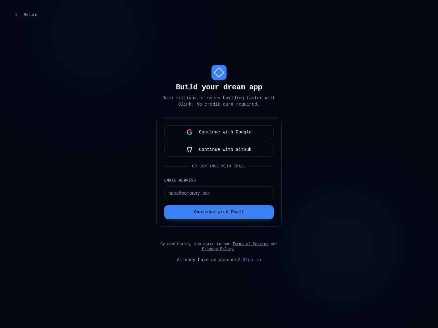 Blink Sign-Up Page