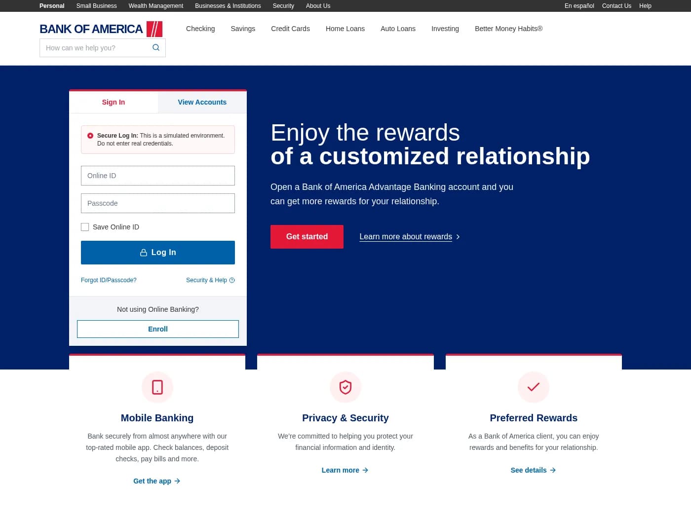 Bank of America Website Clone