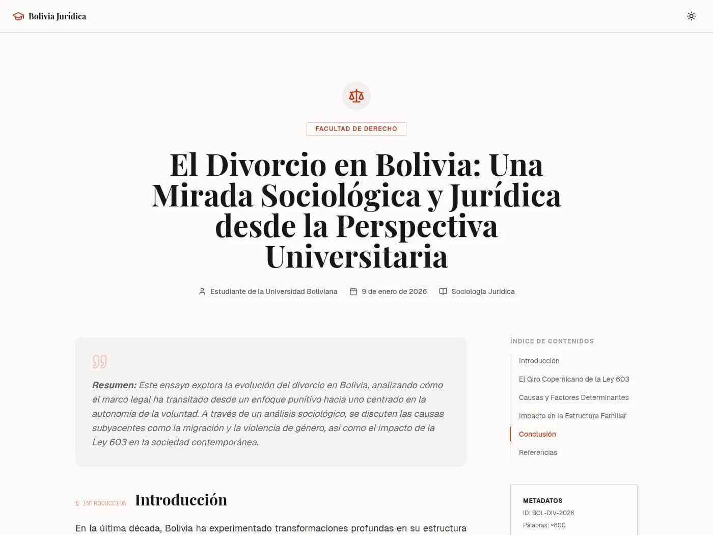 Bolivia Divorce Essay