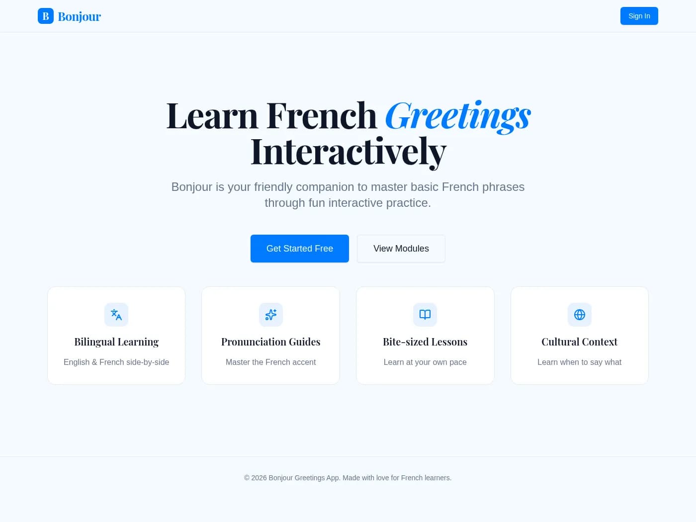 Bonjour Greetings App