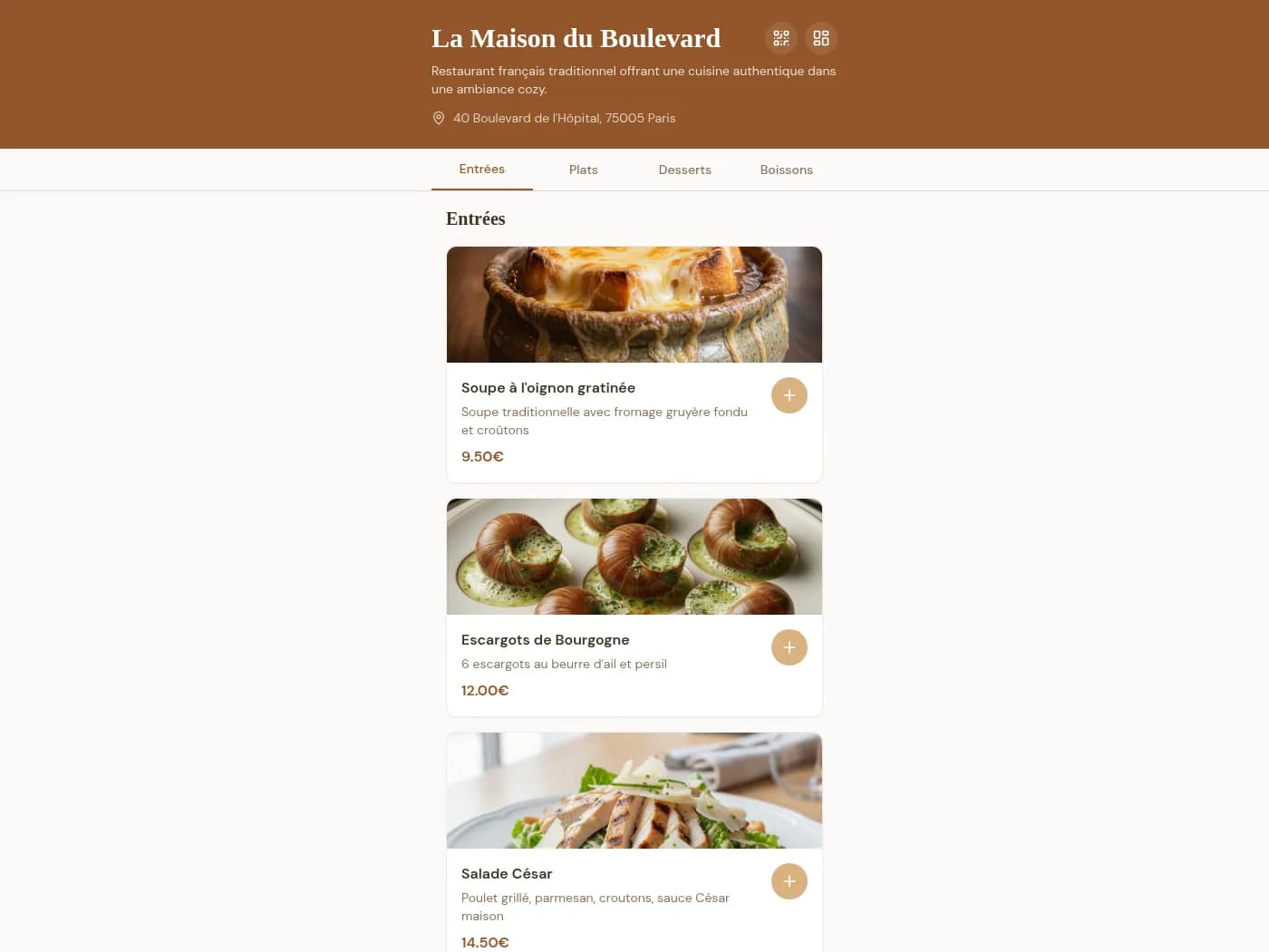 Boulevard Menu QR App